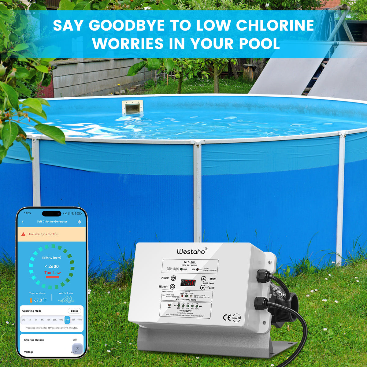 WiFi Salt Chlorine Generator, Westaho Salt Chlorination System with AP